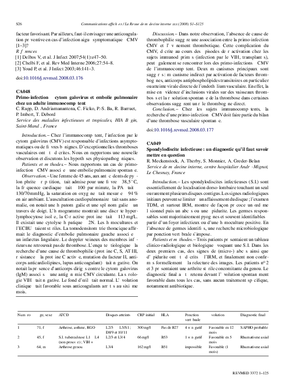 (PDF) Primo-infection à cytomégalovirus et embolie pulmonaire chez un ...