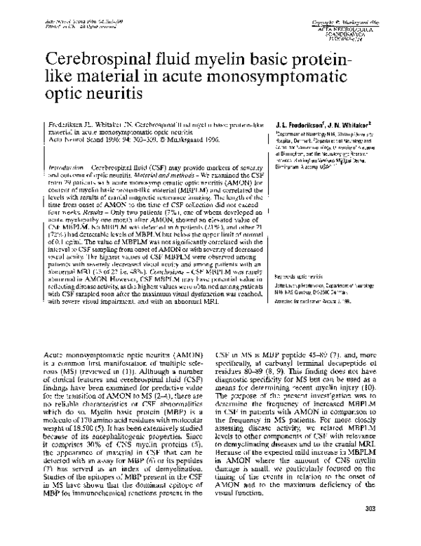 (PDF) Cerebrospinal fluid myelin basic protein-like material in acute ...