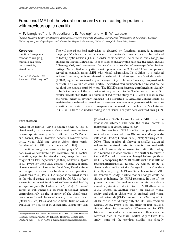 (PDF) Functional MRI of the visual cortex and visual testing in ...