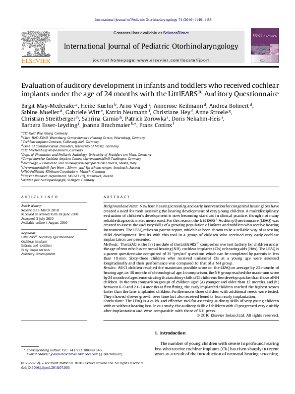(PDF) Evaluation of auditory development in infants and toddlers who ...