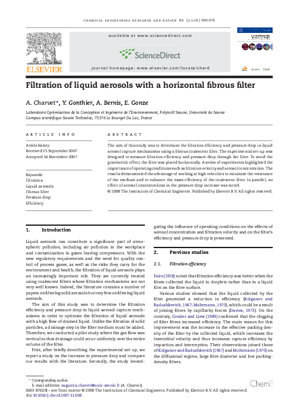 (PDF) Filtration of liquid aerosols with a horizontal fibrous filter