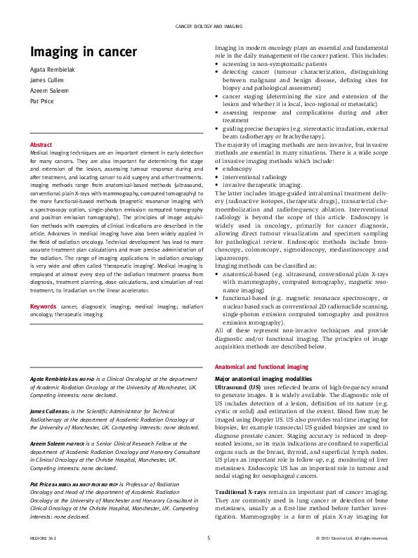 (PDF) Imaging in cancer