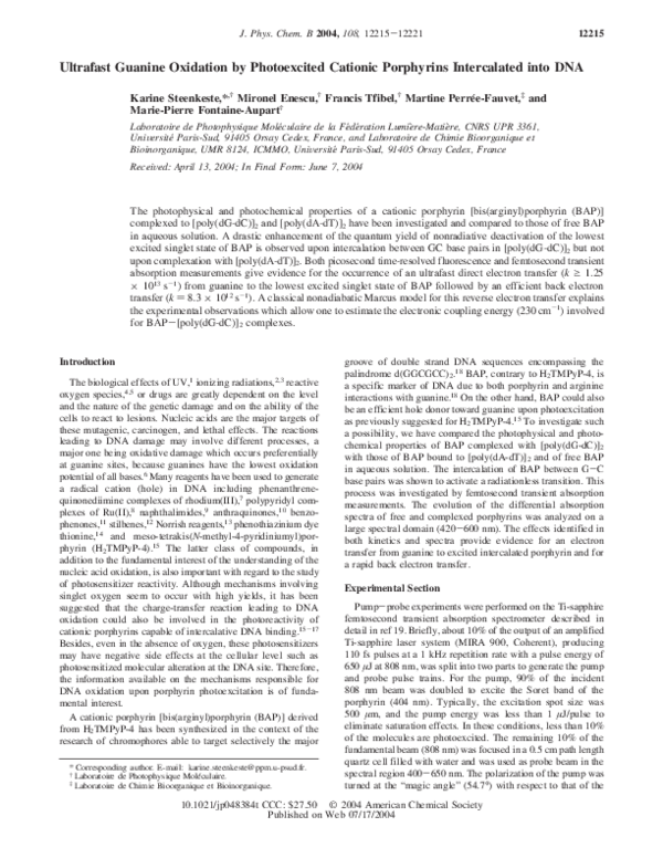 (PDF) Ultrafast Guanine Oxidation by Photoexcited Cationic Porphyrins ...