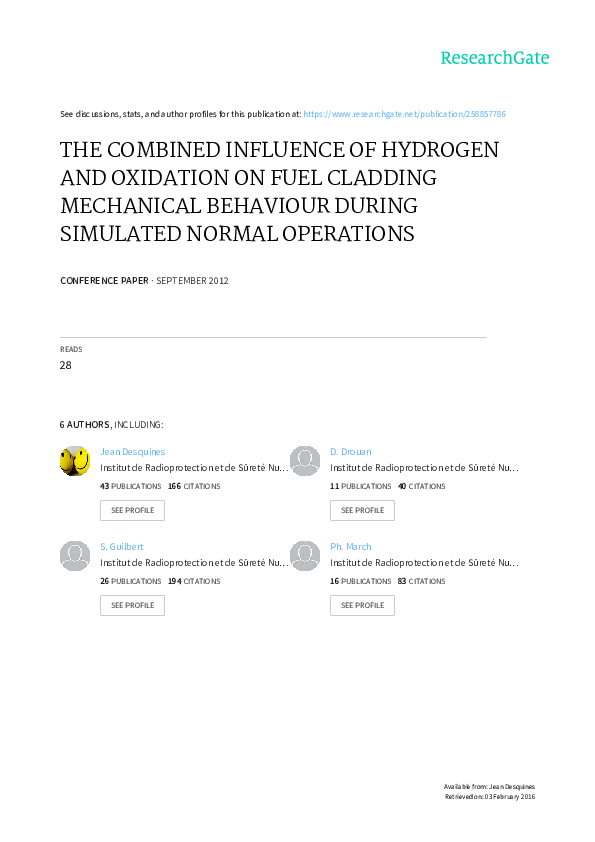 (PDF) The combined influence of hydrogen and oxidation on fuel cladding ...