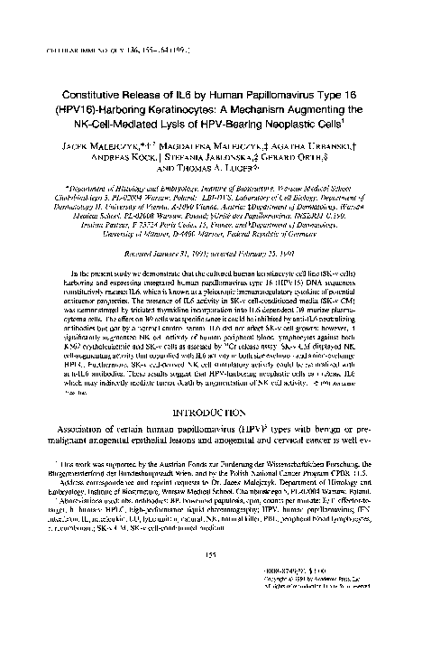 (PDF) Constitutive release of IL6 by human papillomavirus type 16 ...