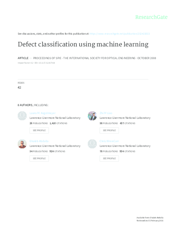 Pdf Defect Classification Using Machine Learning
