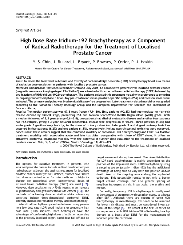 (PDF) High Dose Rate Iridium-192 Brachytherapy as a Component of ...