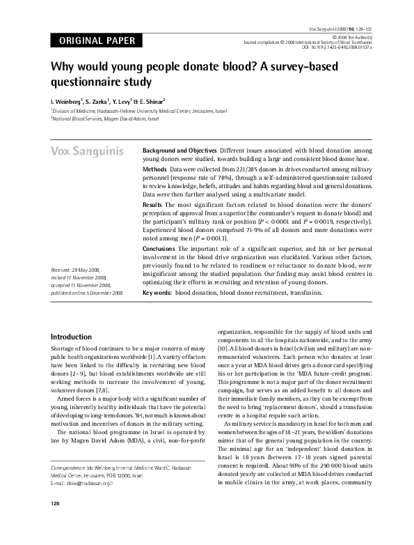 (PDF) Why would young people donate blood? A survey-based questionnaire ...