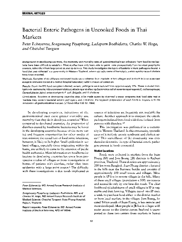 (PDF) Bacterial Enteric Pathogens in Uncooked Foods in Thai Markets