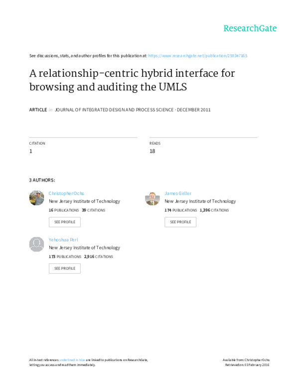 (PDF) A RELATIONSHIP-CENTRIC HYBRID INTERFACE FOR BROWSING AND AUDITING THE UMLS
