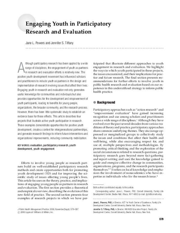 (PDF) Engaging Youth in Participatory Research and Evaluation