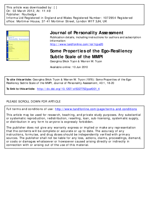 (PDF) Some Properties of the Ego-Resiliency Subtle Scale of the MMPI