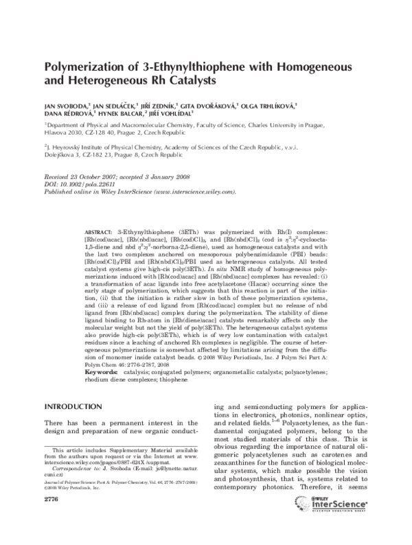 (PDF) Polymerization of 3-ethynylthiophene with homogeneous and ...