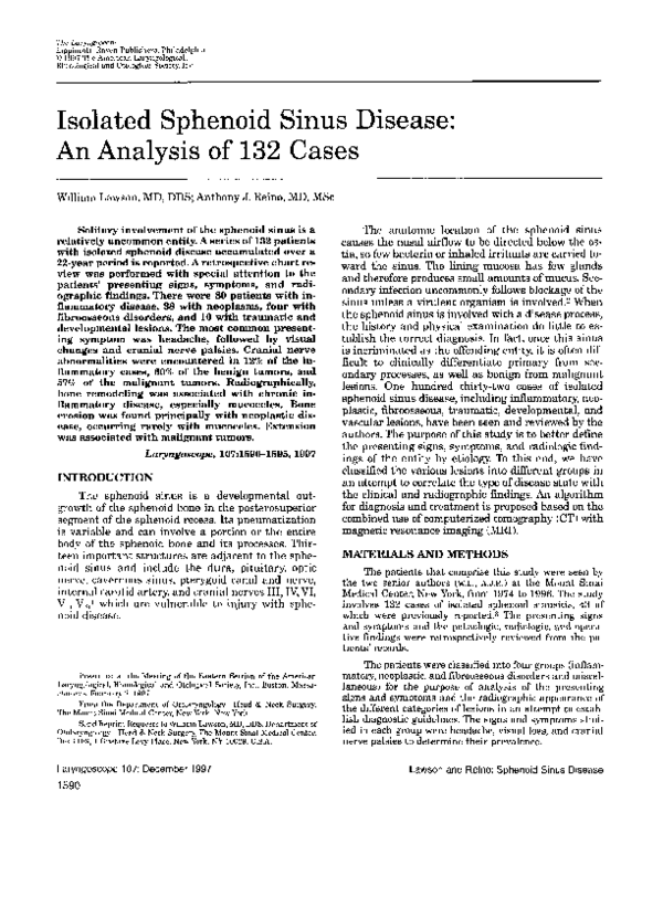 Pdf Isolated Sphenoid Sinus Disease An Analysis Of 132 Cases