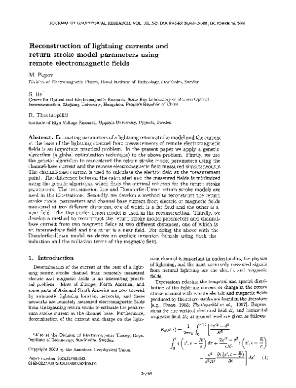 (PDF) Reconstruction of lightning currents and return stroke model parameters using remote ...