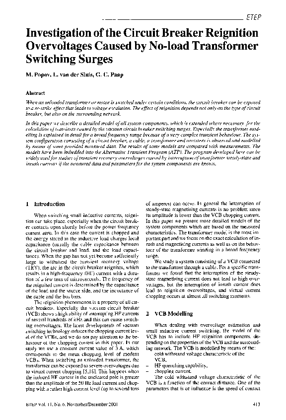 (PDF) Investigation of the circuit breaker reignition overvoltages ...