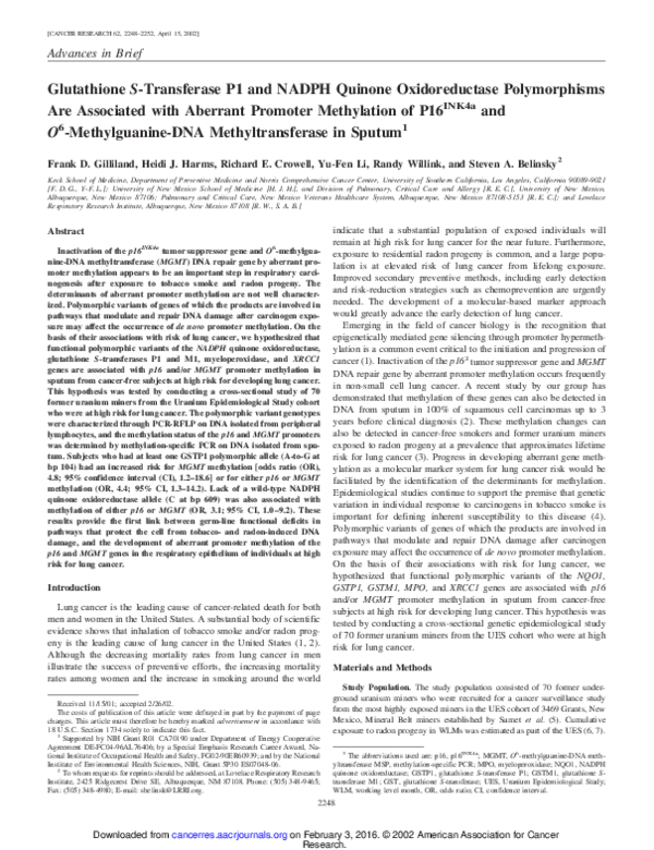 (PDF) Glutathione S-transferase P1 and NADPH quinone oxidoreductase polymorphisms are associated ...