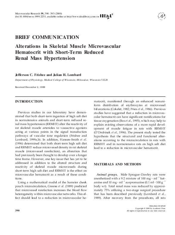 (PDF) Alterations in Skeletal Muscle Microvascular Hematocrit with ...