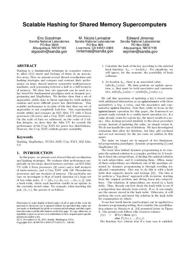 (PDF) Scalable hashing for shared memory supercomputers