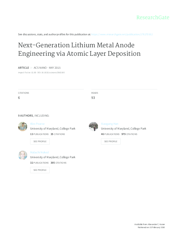 Pdf Next Generation Lithium Metal Anode Engineering Via Atomic Layer