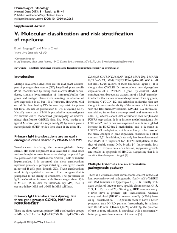 (PDF) V. Molecular classification and risk stratification of myeloma