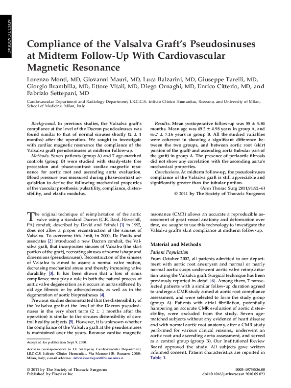 (PDF) Compliance of the Valsalva Graft's Pseudosinuses at Midterm ...