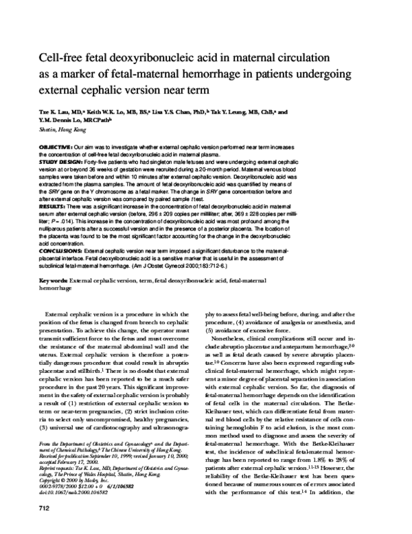 (PDF) Fetal DNA as a Marker for Hemorrhage Post-ECV