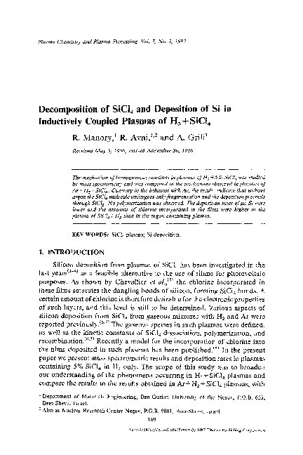 (PDF) Decomposition of SiCl4 and deposition of Si in inductively ...