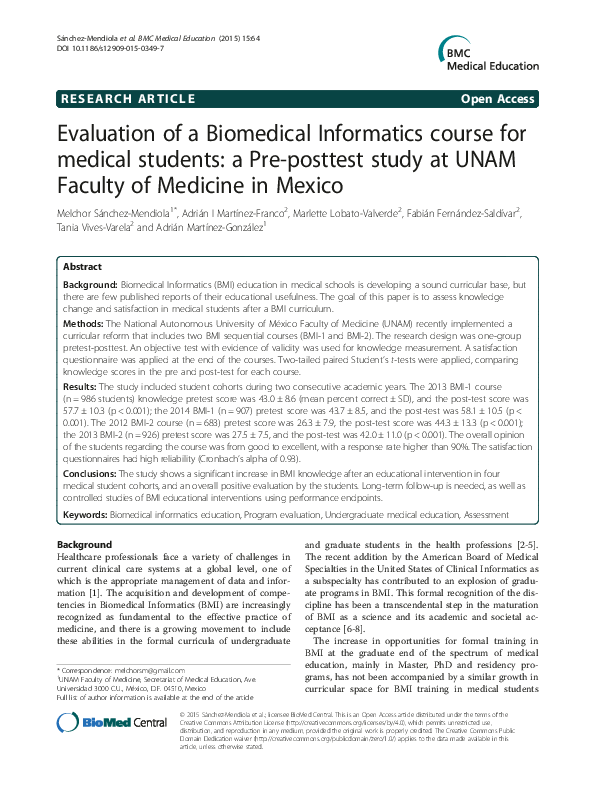 (PDF) Evaluation of a Biomedical Informatics course for medical ...