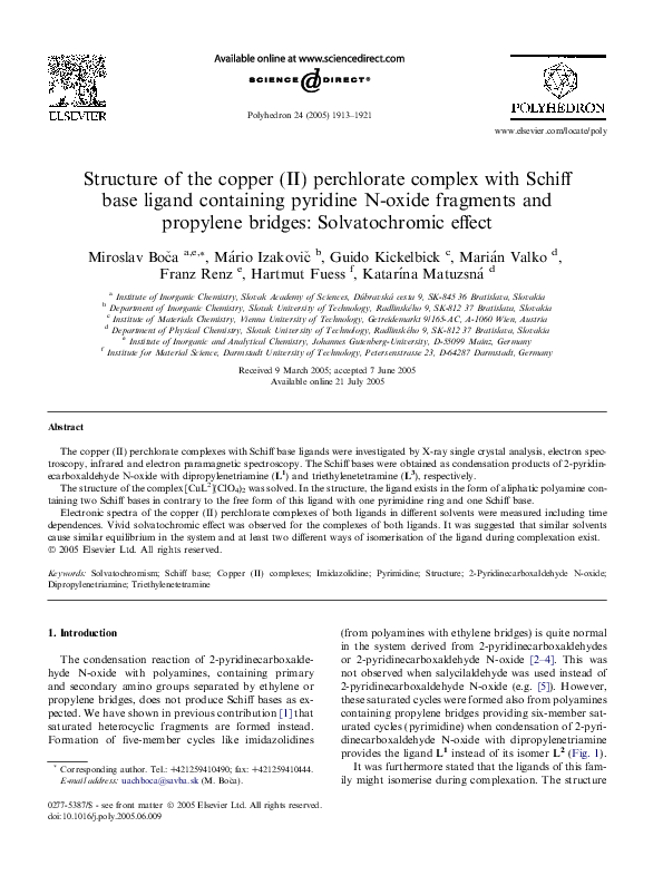 (PDF) Structure of the copper (II) perchlorate complex with Schiff base ligand containing ...
