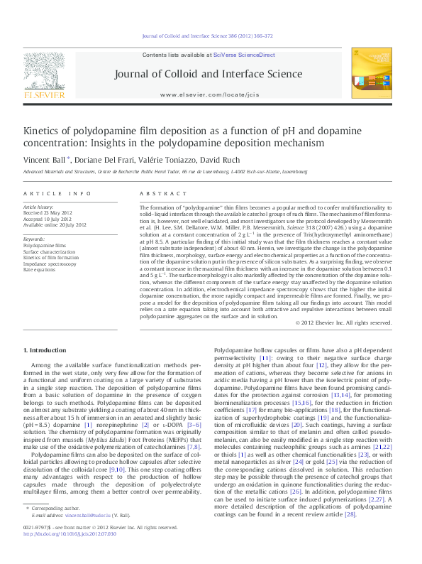(PDF) Kinetics of polydopamine film deposition as a function of pH and ...