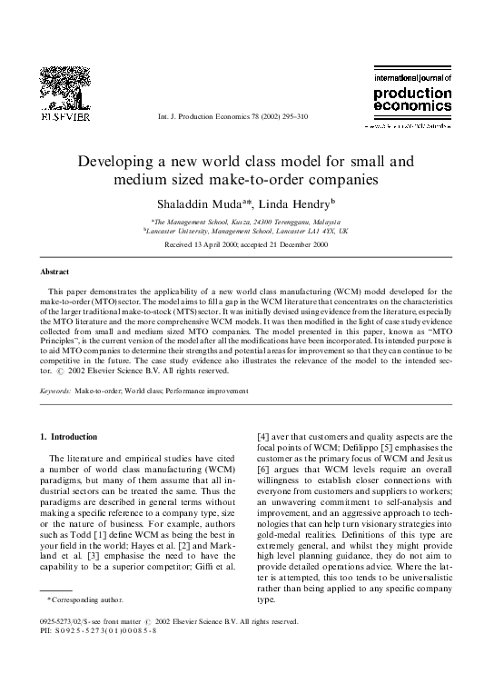 (PDF) Developing a new world class model for small and medium sized ...