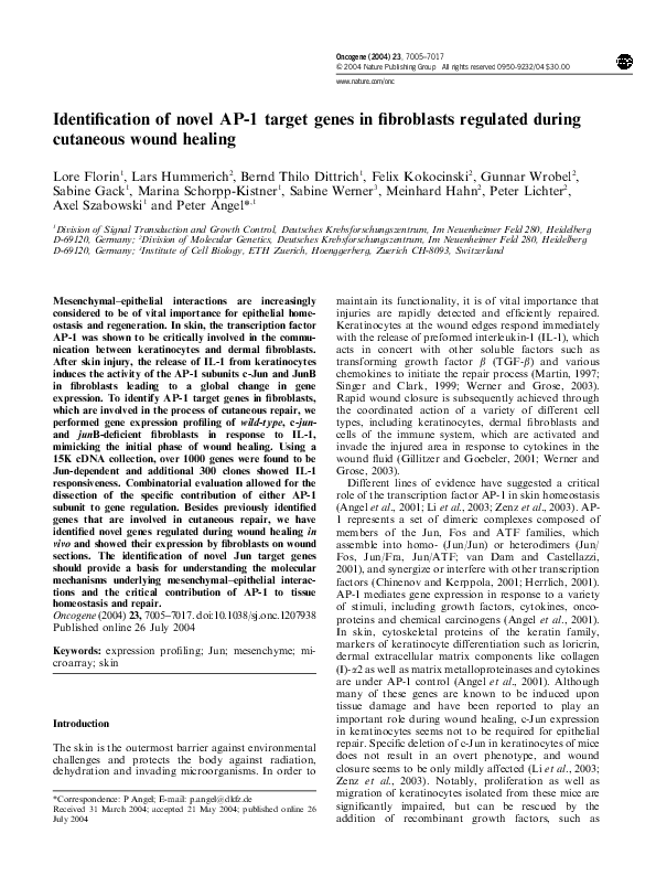 (PDF) Identification of novel AP-1 target genes in fibroblasts ...