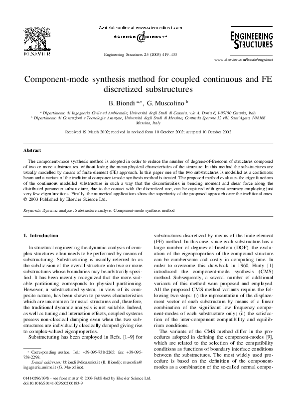 Component Mode Synthesis Method For Coupled Continuous And Fe