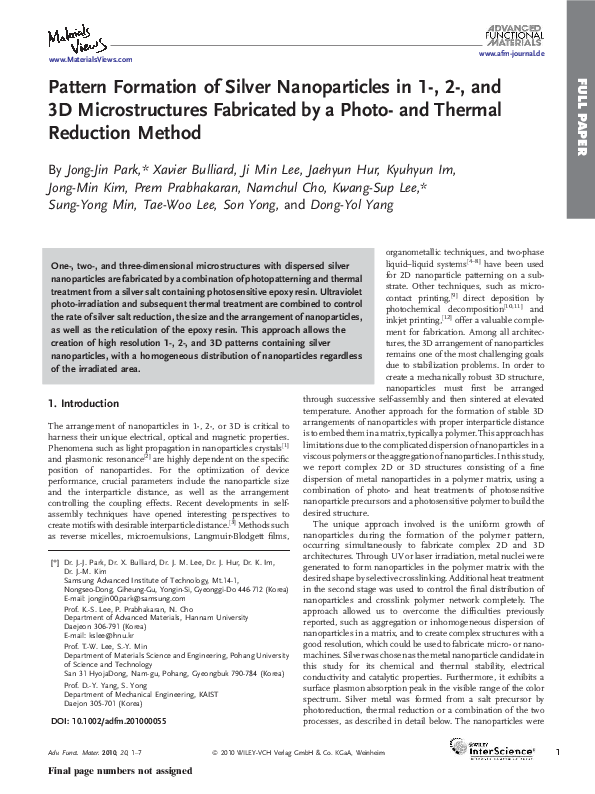 (PDF) Pattern Formation of Silver Nanoparticles in 1-, 2-, and 3D ...