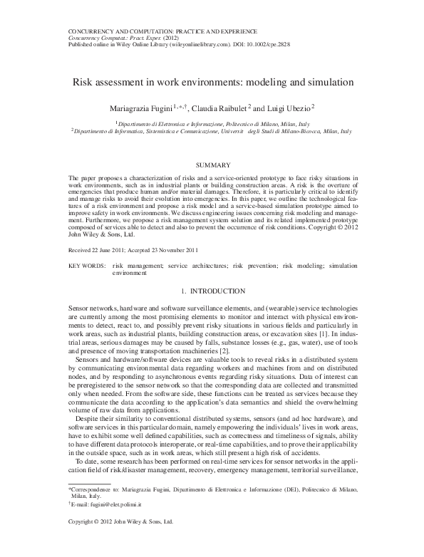 (PDF) Risk assessment in work environments: modeling and simulation