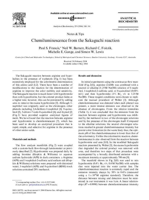 (PDF) Chemiluminescence from the Sakaguchi reaction