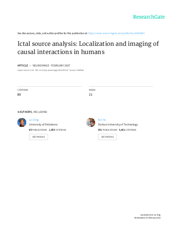 (PDF) Ictal source analysis: Localization and imaging of causal interactions in humans