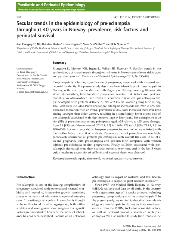 (PDF) Secular trends in the epidemiology of pre-eclampsia throughout 40 ...