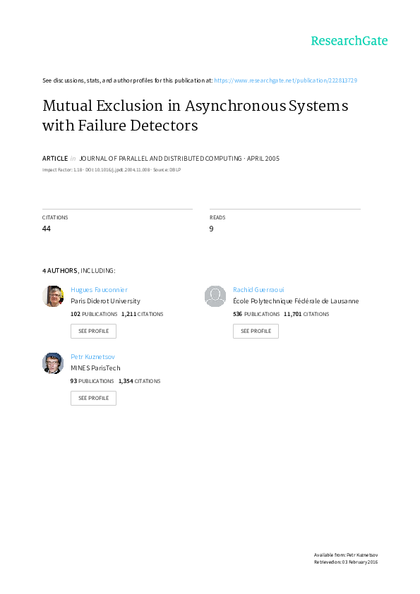 (PDF) Mutual exclusion in asynchronous systems with failure detectors