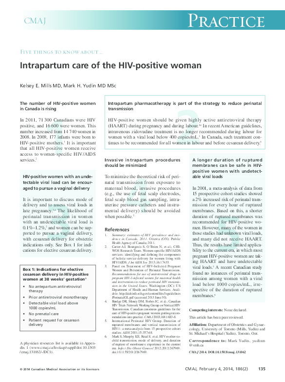 (PDF) Intrapartum care of the HIV-positive woman