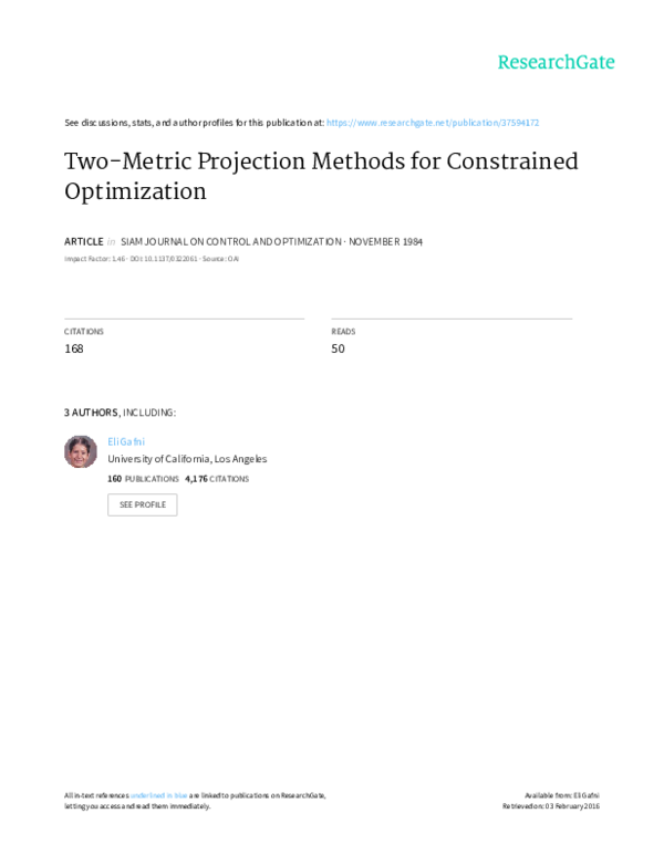 (PDF) Two-Metric Projection Methods for Constrained Optimization