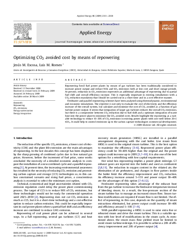 (PDF) Optimizing CO2 avoided cost by means of repowering