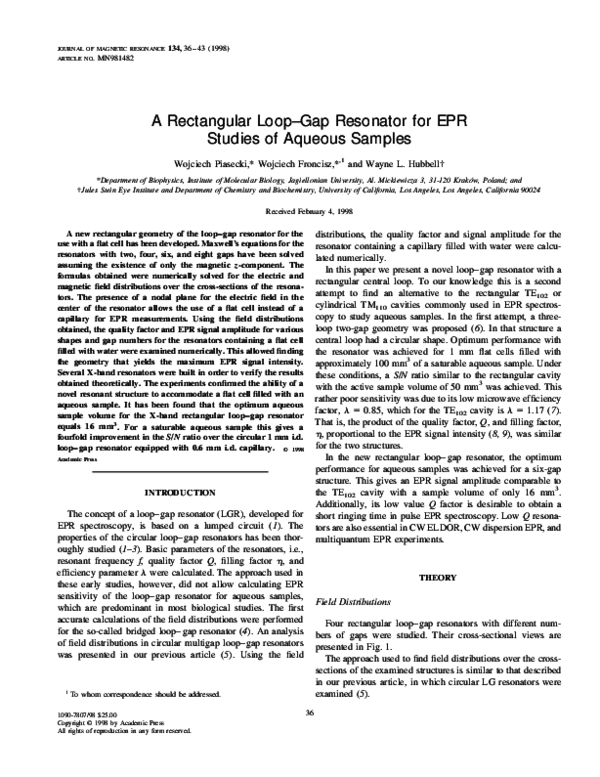 (PDF) A Rectangular Loop–Gap Resonator for EPR Studies of Aqueous Samples
