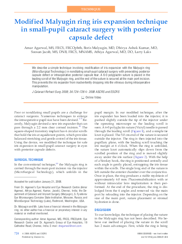 (PDF) Modified Malyugin ring iris expansion technique in small-pupil ...