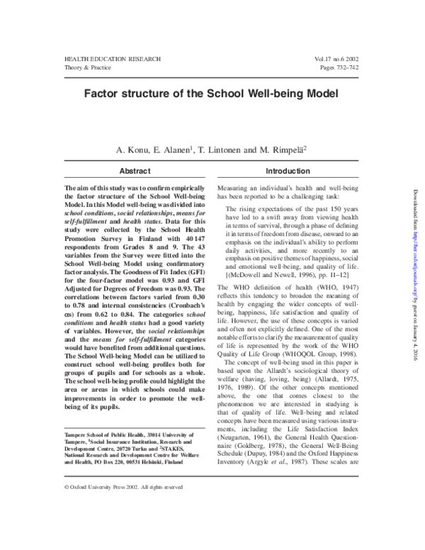 (PDF) Factor structure of the School Well-being Model