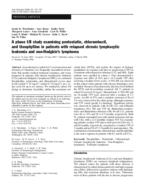 (PDF) A phase I/II study examining pentostatin, chlorambucil, and ...