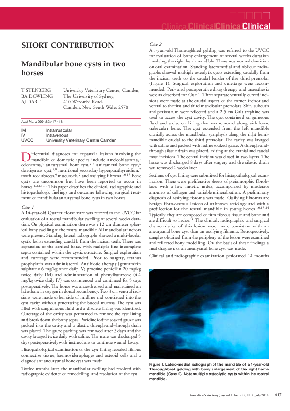 (PDF) Mandibular bone cysts in two horses