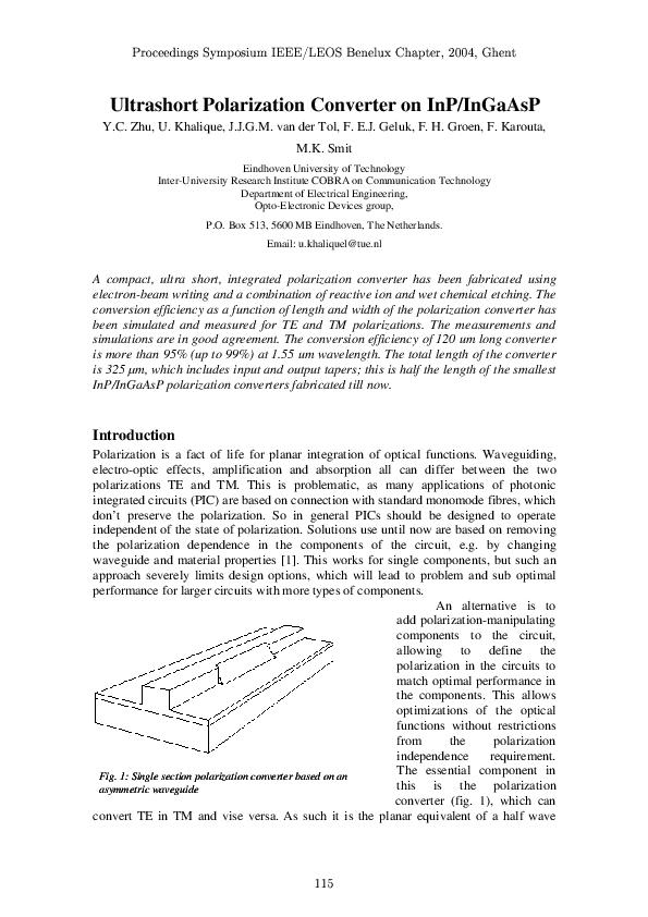 (PDF) Ultrashort polarization converter on InP/InGaAsP