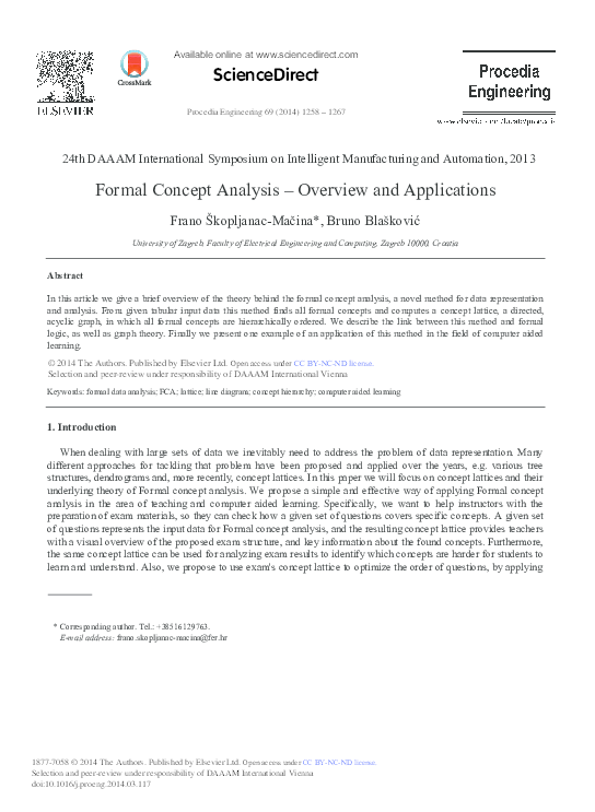 Pdf Formal Concept Analysis Overview And Applications